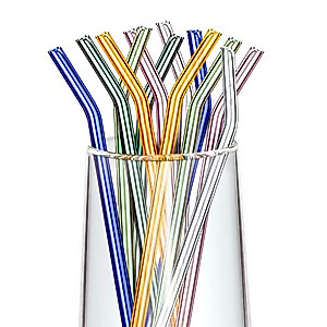 Reusable Glass Straws, Reusable Bent Glass Drinking Straws with 2 Cleaning Brushes, Reusable Straws for Smoothies, Milkshakes, Juice(Multicolor, 12 Pack)