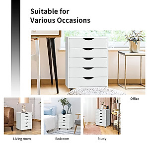Giantex 5-Drawer Vertical File Cabinet, Mobile Office Storage Cabinet with Drawers, Large Capacity, 2 Lockable Casters and Universal Wheels, Under Desk Side Printer Stand Rolling File Cabinet (White)