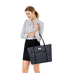 MOSISO USB Charging Port Laptop Tote for Women, Compatible with MacBook, 17-17.3 inch Notebook and Chromebook, Leopard Grain Work Handbag Business Computer Bag with Small Purse, Black