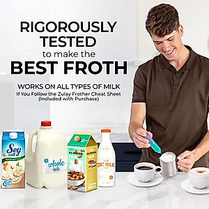 Zulay Kitchen Powerful Milk Frother Wand - Mini Milk Frother Handheld Stainless Steel - Battery Operated Drink Mixer for Coffee, Lattes, Cappuccino, Matcha - Froth Mate Milk Frother Gift - Aurora