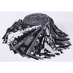 Soimoi 40Pcs Floral Artistic Print Cotton Precut Fabrics for Quilting Craft Strips 2.5x42inches Jelly Roll - Black