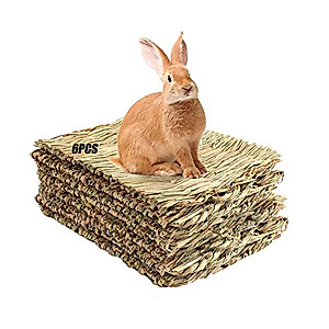 Tfwadmx Rabbit Grass Mats,16.5''x11''Large Natural Woven Seagrass Mat Bunny Bed Chew Mat Sleep for Chinchillas Guinea Pigs Ferret Hamster Squirrel and Small Animals -6 Pcs