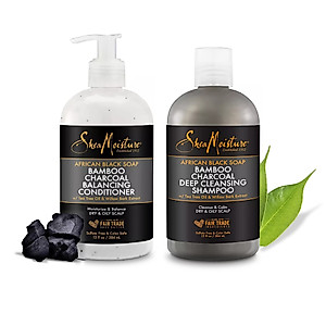 Shea Moisture African Black Soap Bamboo Charcoal Deep Cleansing Shampoo & Deep Balancing Conditioner Set, 13 Ounce each