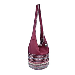 The Sak Back To Bali 120 Hobo Bag in Leather & Hand-Crochet, Large Shoulder Purse, Crimson Seminyak