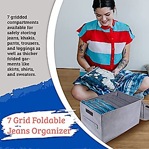 Clothing Organizer for Wardrobe Set of 3 with Handles - Foldable 7 Grid Jean holder, 12 Grid Shoe holder, 24 Grid Underwear/Sock Organizer - Space Saving Organizers for Closet and Drawer Storage