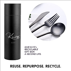 Copper Silverware Set Reusable Chopsticks - KiiZYs 14-piece Stainless Steel Utensils Set Kitchen Accessories - Modern Flatware Spoon Fork Knife - Cutlery Set Wedding Gift Box (Matte Copper, 2 Sets)