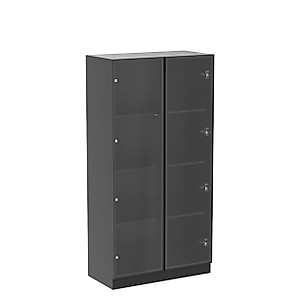 Homsee Bookcase Bookshelf with 4-Tier Shelves, 2 Glass Doors and LED Lights, Wooden Display Storage Cabinet for Home Office, Living Room, Black (31.5”W x 15.7”D x 63”H)