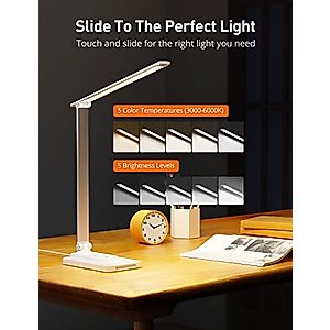 sympa LED Desk Lamp with Wireless Charger, Night Light, Dimmable Table Lamp with USB Charging Port, 5 Brightness & 5 Lighting Modes, 60 min Timer, Memory Function for Home Nail Office Reading
