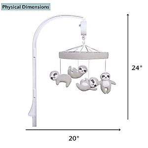 Sammy & Lou Sloths Baby Crib Mobile with Music, Crib Mobile Arm Fits Standard Crib Rail