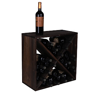 fdjamy Wine Rack countertop Wooden Stackable Storage Rustic Retro Style Cube 24-Bottle Wooden Wine Rack Wine Cabinet (Dark Brown)