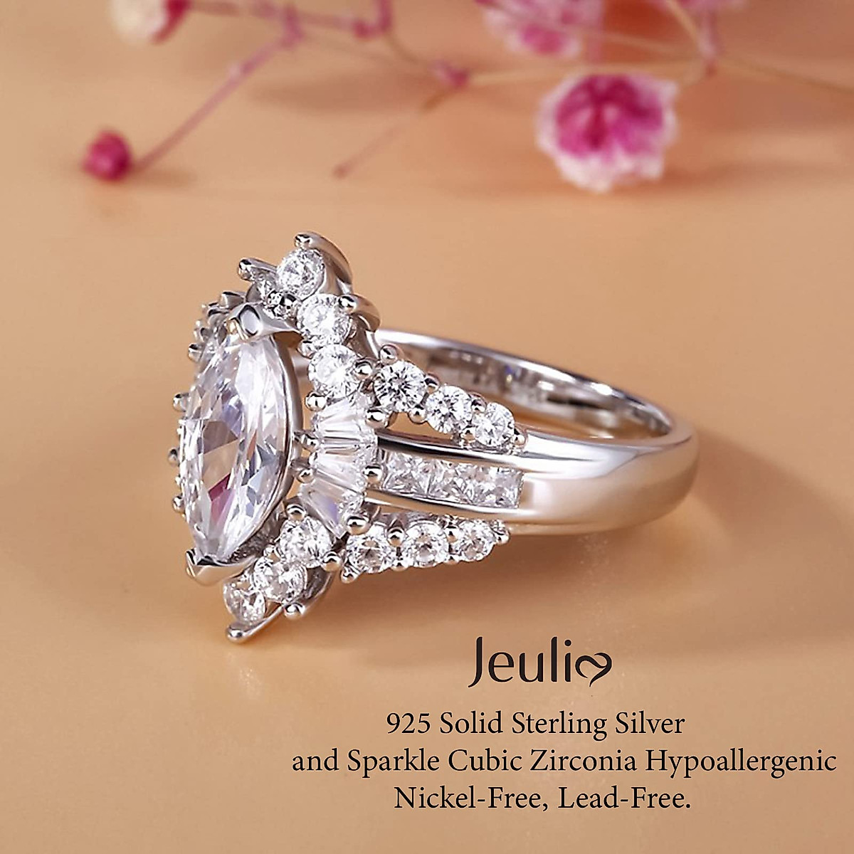 Jeulia 2 Carat Marquise Cut Rings Women Halo Solitaire Engagement Rings 925 Sterling Silver Cubic Zirconia Wedding Rings Anniversary Promise with Jewelry Box (6)