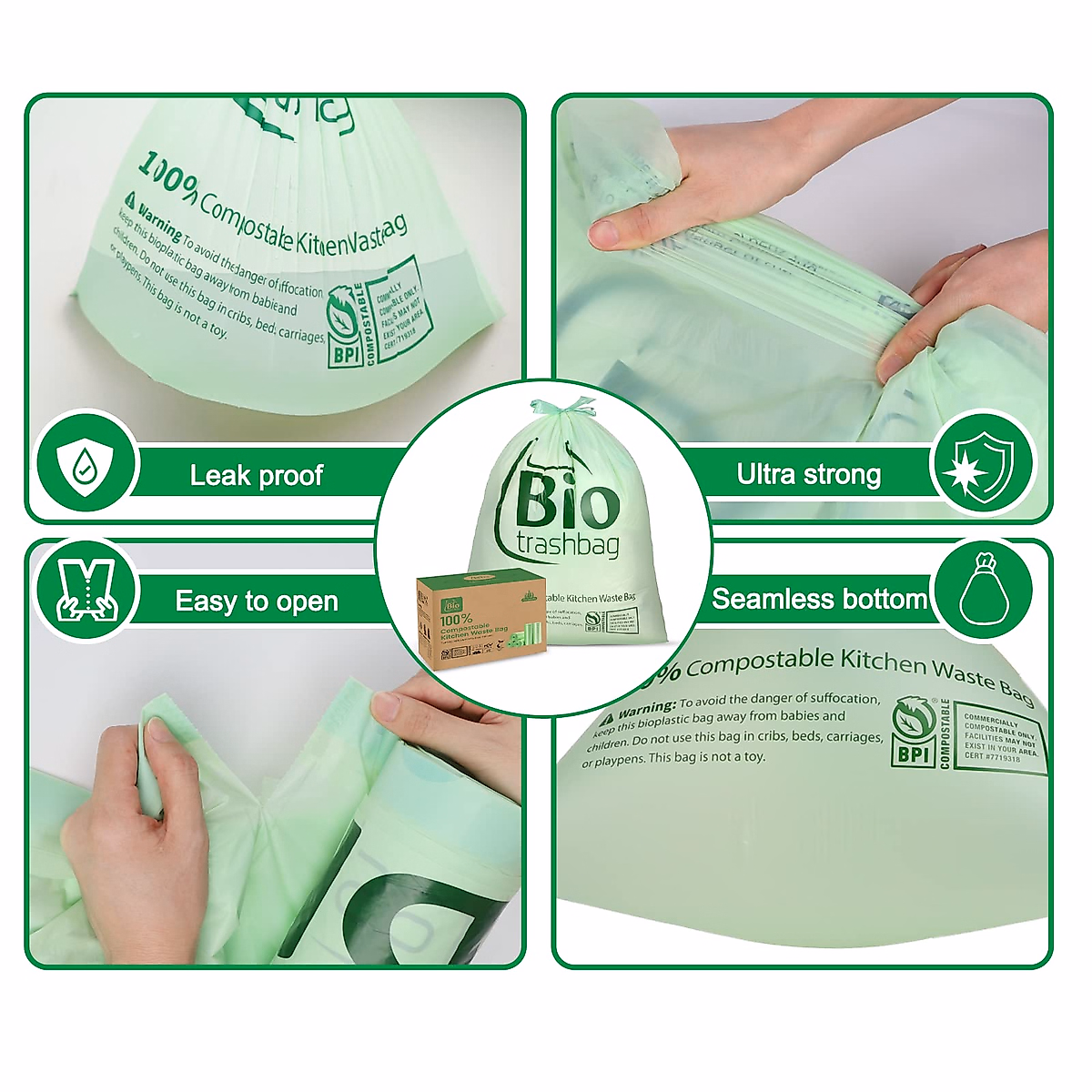 8 Gallon Compostable Trash Bags, 50 Count Drawstring Trash Bags Biodegradable, Heavy Duty Extra Thick Compost Bags, Kitchen Food Scrap Waste Bag, US BPI and OK Compost Home Certified