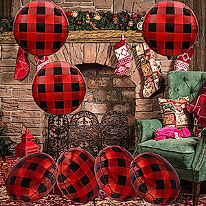 6 Pieces Buffalo Plaid Lumberjack Party Balloons 18 Inches Gingham Mylar Balloons Black and Red Plaid Party Balloons for Christmas Birthday Baby Shower Holiday Decoration