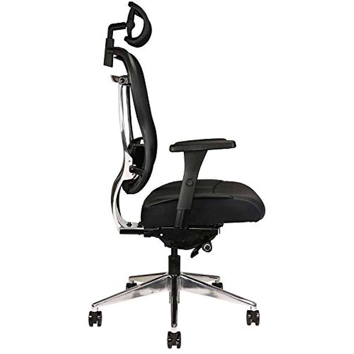 Oak Hollow Furniture Aloria Series Office Chair Ergonomic Executive Computer Chair, Genuine Leather Seat Cushion, Mesh Back, Adjustable Lumbar Support Swivel and Tilt High-Back (Black, Headrest)