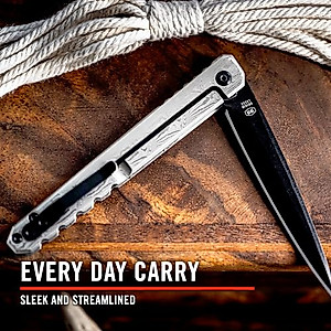 Coast Founder's Collection LX533 ORIGIN, Gentleman's EDC Folding Pocketknife, DAMASCUS Stainless-Steel Handle, Flipper Tab, Frame Lock, Pocket Clip, Black Nitride Stainless-Steel Blade