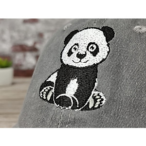 Hepandy Embroidered Panda Bear Baseball Hat for Men Women Kids, Washed Grey Embroidery Snapback Cap Trucker Hat Adjustable Dad Hats