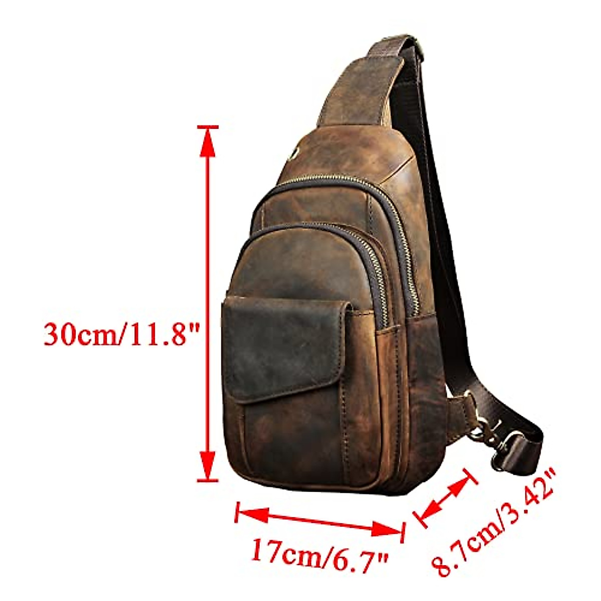Le'aokuu Men Outdoor Casual Travel Hiking Tea Crossbody Chest Sling Bag Rig One Shoulder Strap Bag Backpack Men Leather (A 8013 Dark Brown)