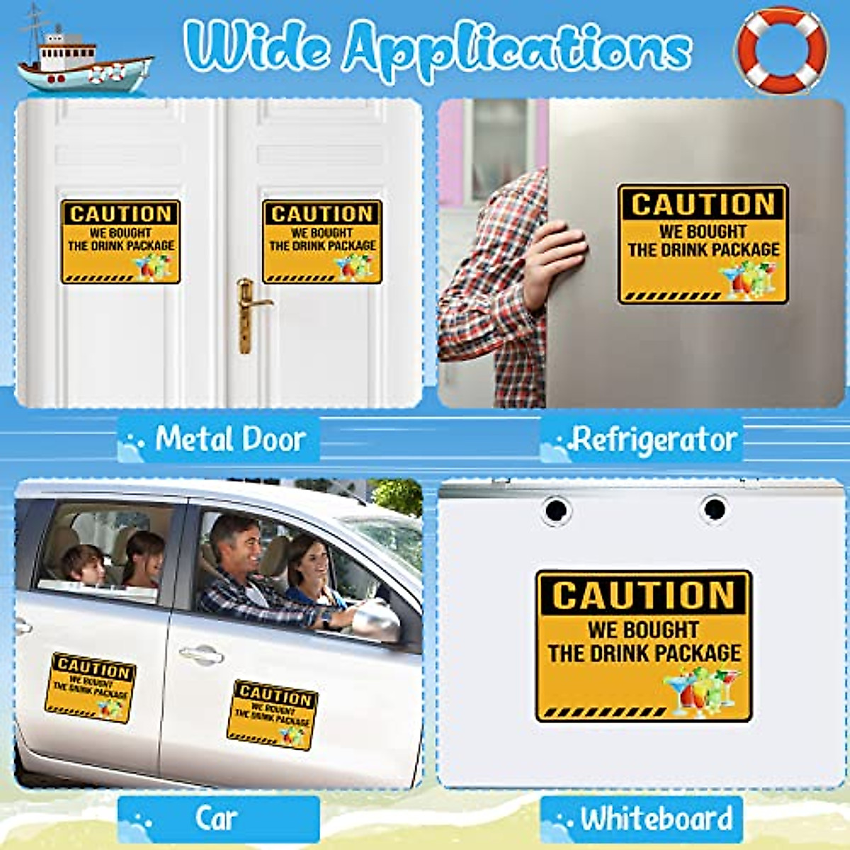 2 Pcs Large Caution Cruise Door Magnets Sign Funny Magnetic Cabin Cruise Door Decorations for Carnival Cruise Door or Stateroom