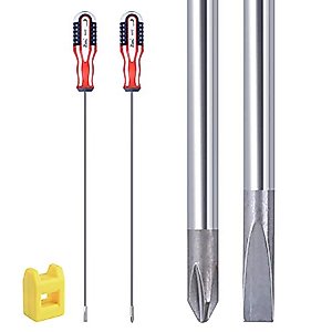 uoboeuq Slotted and Phillips Screwdriver, PH1 12" Long Cross-head Screwdriver & Flat Blade Screwdriver, Magnetic Screwdriver with Rubber Handle 2 Packs