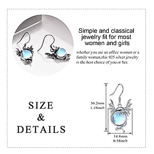 Dragon Earrings Gifts for Women 925 Sterling Silver Vintage Oxidized Dragon Moonstone Dangle Earrings Jewelry Christmas Gifts for Women