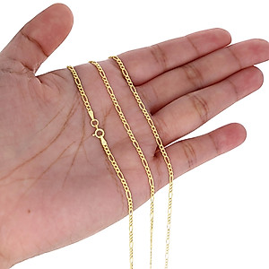 Nuragold 10k Yellow Gold 2mm Figaro Chain Link Pendant Necklace, Womens Mens Jewelry 16" 18" 20" 22" 24" 26"