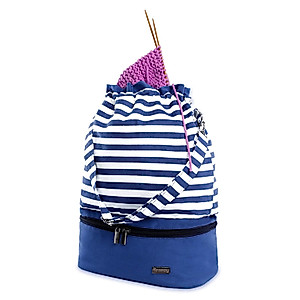 Teamoy Drawstring Yarn Bag, Knitting Tote Bag for Yarn, Unfinished Project, Knitting Needles and Accessories, Blue Strips (No Accessories Included)