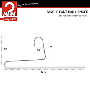 Mawa by Reston Lloyd Reverse Hook Trouser Series Non-Slip Space-Saving Clothes Hanger with Single Rod for Pants, Style KH/35U, Set of 10, White
