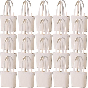 Generic 10×8×3 Inch - Small Canvas Tote Bags for Kids Mini Gift Bags Bulk for Painting DIY Arts & Crafts Thick Fabric Bland Bags (20, Beige)