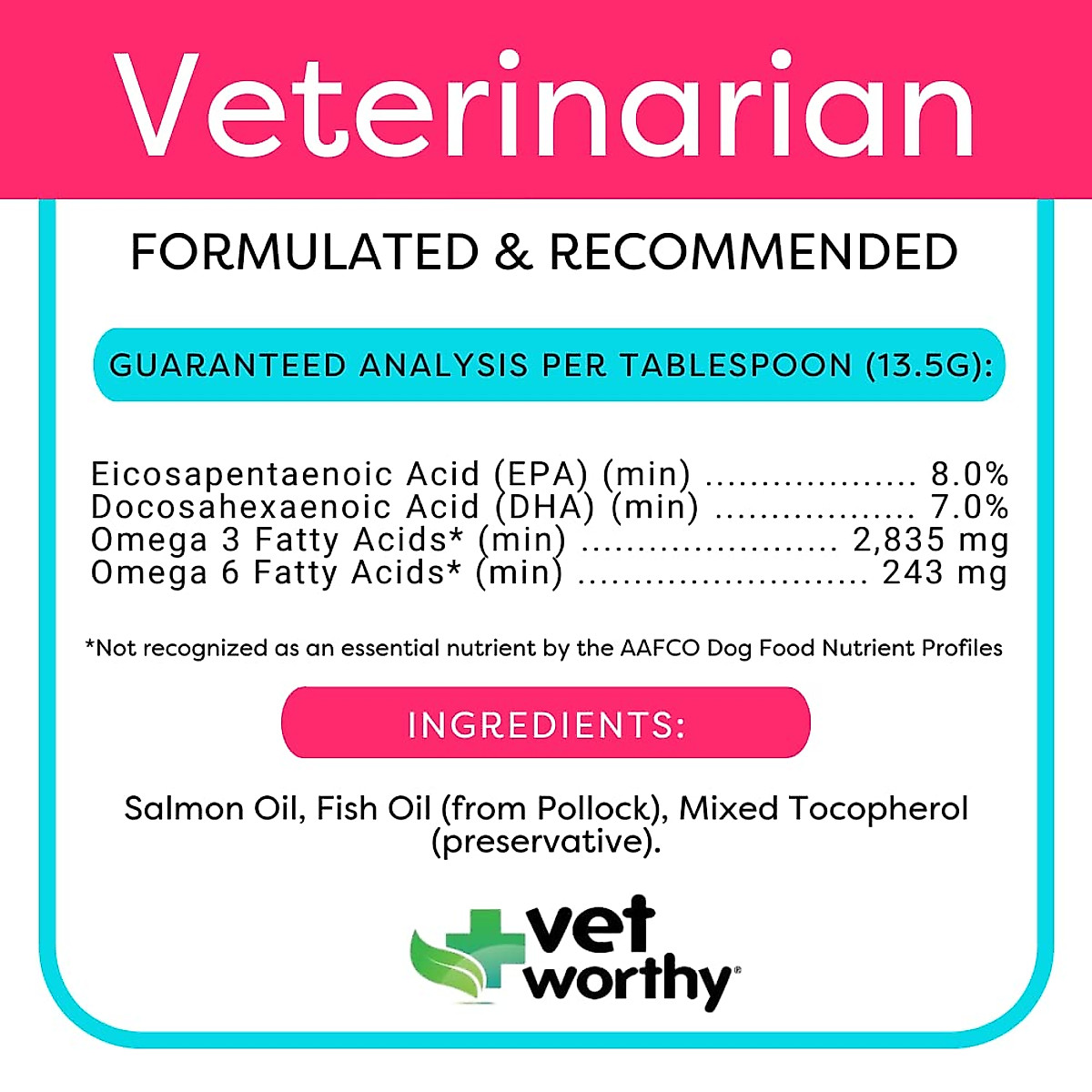 Vet Worthy Wild Alaskan Salmon Oil Blend for Dogs - Dog Supplement to Support Healthy Skin and Beautiful Coat - Fish Oil Supplement with EPA, DHA, and Omega 3 Fatty Acids - Salmon Flavor, 15.5oz