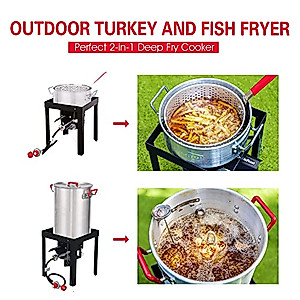 CreoleFeast TFS3010 Propane 30 Qt. Turkey and 10 Qt. Fish Fryer Boiler Steamer Set, 50,000 BTU Burner, Ideal for Outdoor Cooking