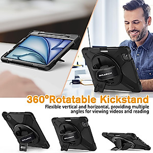 BRAECN for iPad Air 11 Inch 6th Generation Case M2 2024,iPad Air 5th Gen/iPad Air 4th Gen 10.9 Inch,Shockproof Durable Silicone Case with 360 Rotating Hand Strap&Kickstand for iPad Air 11'' Case-Black
