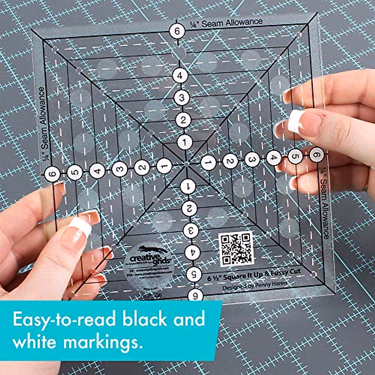 Creative Grids 6-1/2in Square It Up or Fussy Cut Square Quilt Ruler - CGRSQ6