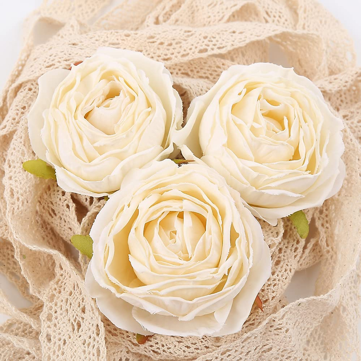 IPOPU White Roses Artificial Flowers Heads Bulk, 25pcs Vintage Dried Flowers Artificial Rose Heads Silk Fake Rose for Wedding Centerpieces for Dining Table Decor Wall Flowers Decorations (Off White)