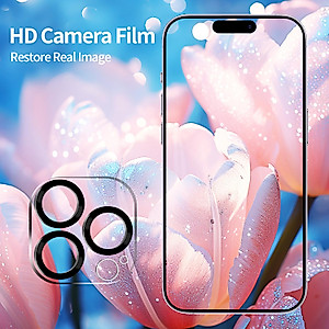 Pehael [2+2 Pack] iPhone 15 Pro Max Privacy Screen Protector with Camera Lens Protector Full Coverage Anti-Spy Tempered Glass Film 9H Hardness Upgrade Edge Protection Easy Installation Bubble Free