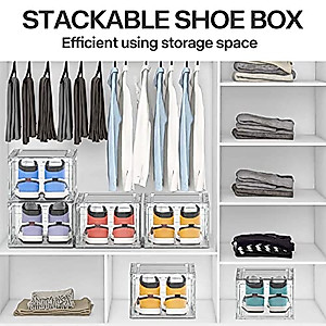 TVKB Large Clear Shoe Organizer Boxes Stackable Shoe Storage Sturdy Hard Plastic Shoe Box with Magnetic Front Door for Closet, Easy Assembly, Fit Up to Size 12(13.4"*10.6"*7.4)
