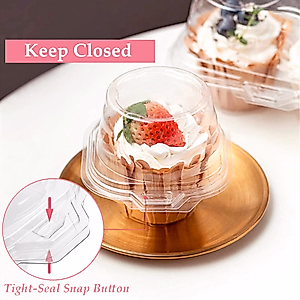 TOFLEN Individual Cupcake Containers (100-Count) Bulk Disposable Plastic Cupcake Holder, Stackable Deep Dome Lid Cupcake To Go Box for Single Muffin, Hot Cocoa Bomb and More