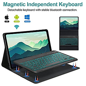 Samsung Galaxy Tab S8+/S7 FE Case with Keyboard 12.4 inch, Detachable Wireless Bluetooth Backlit Keyboard, Slim Smart Cover with S Pen Holder for Galaxy Tab S8+ 2022/S7 FE 2021/S7 Plus 2020, Green