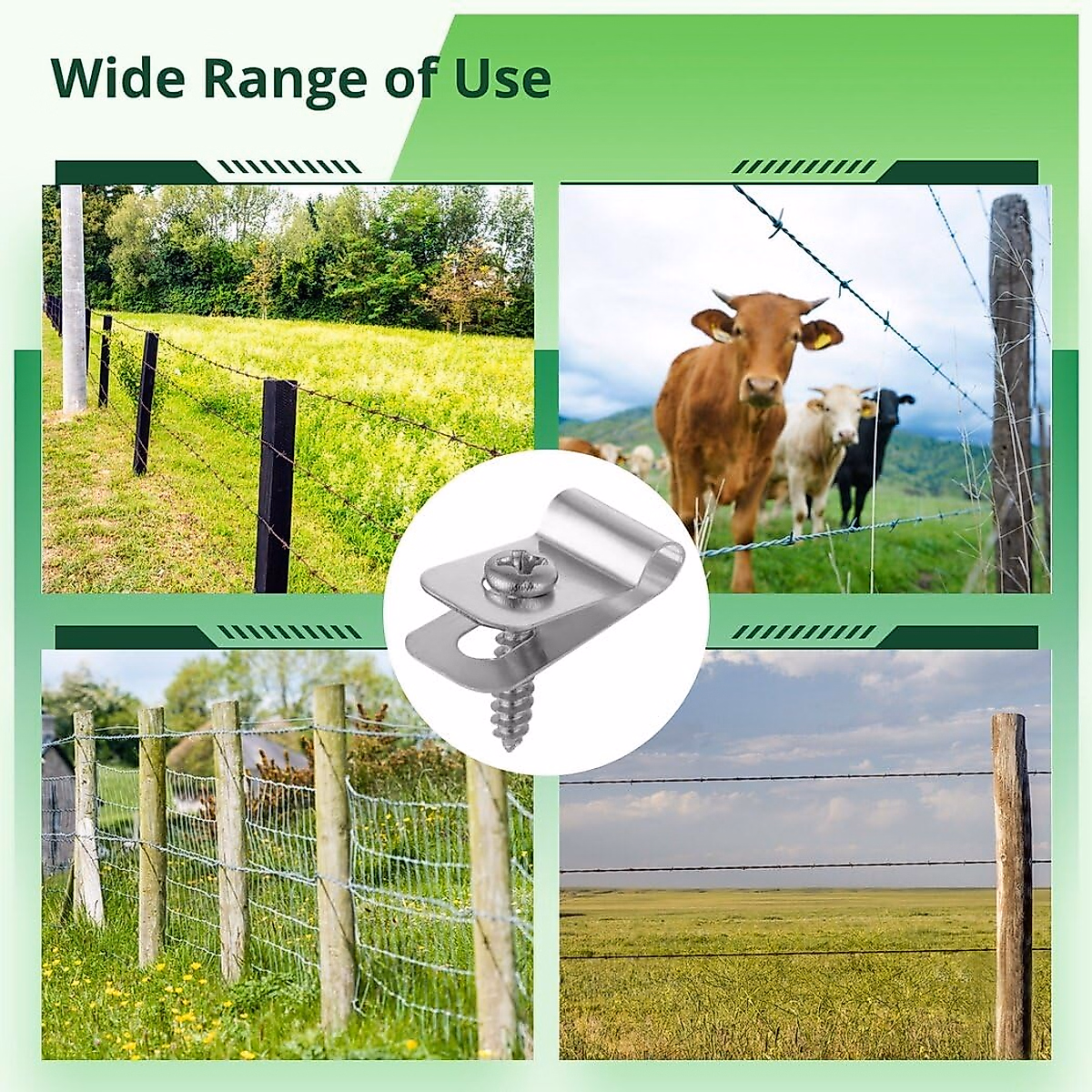 yeesport 100 PCS Fence Wire Clamps, Fence Wire Clips with Screws, Aluminum Fence Mounting Clips for 12 to 16 Gauge Welded Wires, Cord Clamps, Wire Clips for Wood, Metal, or Vinyl Fences