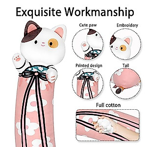Terbaik Long Cat Plush Pillow, Cherry-Blossom, 20 in, Kawaii Cat Stuffed Animal Body Pillow for Girls, Boys, and Girlfriend - Soft & Fluffy (Pink)