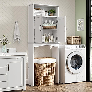 MXARLTR Over The Toilet Storage, Over The Toilet Storage Cabinet with Adjustable Shelf and Double Doors, Over The Toilet Cabinet for Bathroom Storage Over Toilet Bathroom Organizer (White)