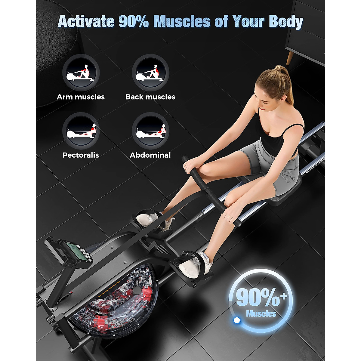 YOSUDA Water Rowing Machines with Bluetooth-Water Rowers 350LBS Weight Capacity for Home Use with Smooth Aluminum Dual Slide Rail & Rowing-Dedicated Monitor