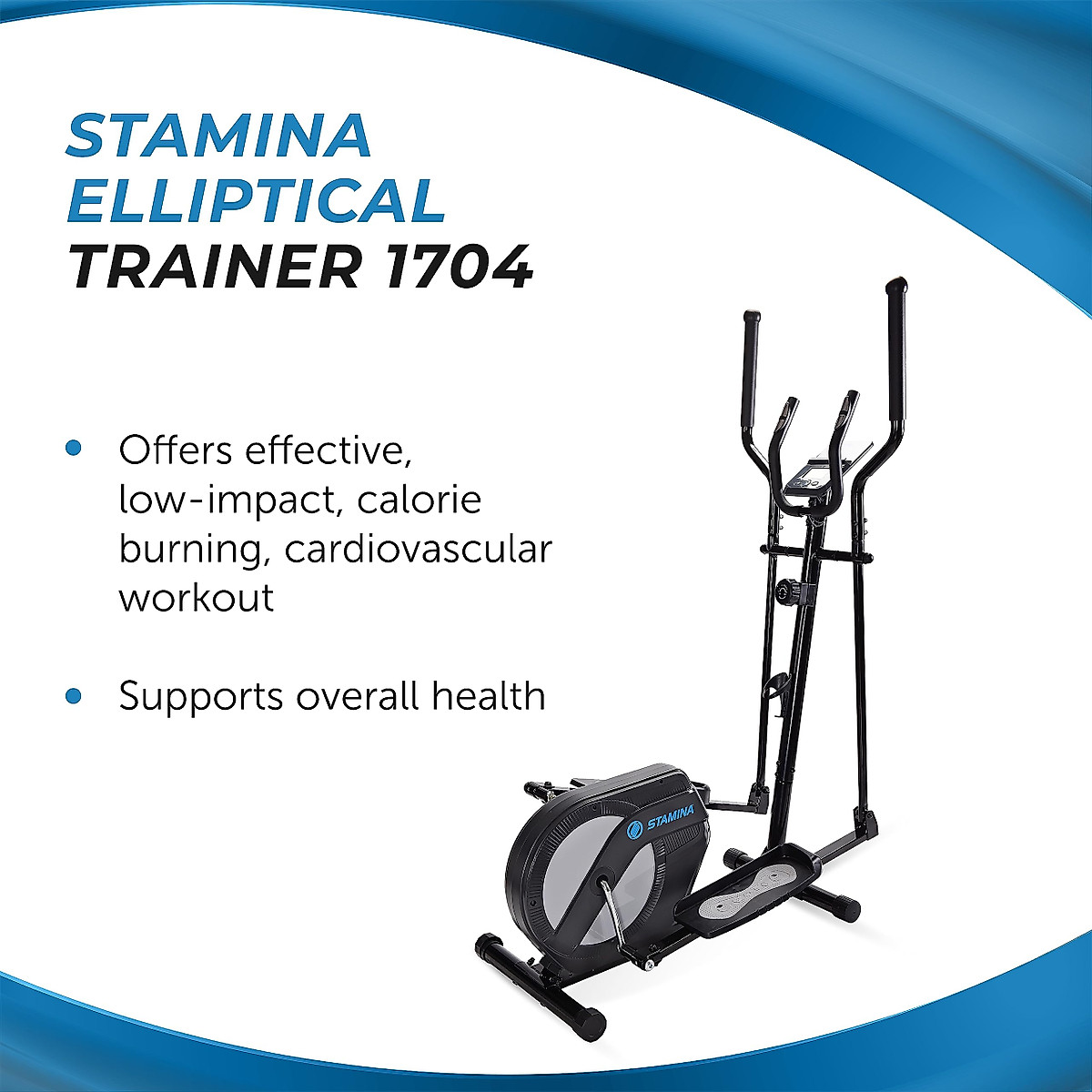 Stamina Elliptical Trainer 1704 - Elliptical Training Machine with Smart Workout App - Compact Standing Elliptical Machine for Home Workout - Up to 250 lbs Weight Capacity