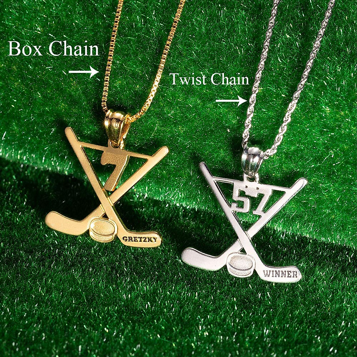 AILIN 925 Sterling Silver Custom Hockey Necklace With Lucky Number and Name Personalized Engraving Pendant Ice Hockey Sticks Sports Chain Charm Athletic Jewelry Gifts For Men Son Women