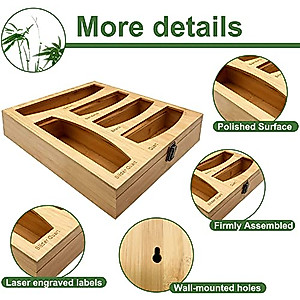 Gelmaza Bamboo Ziplock Bag Organizer for Kitchen Drawer, Food Storage Baggie Organizer Wall Mount, Sandwich Snack Bag Organizer, Plastic Bag Organizer Holder For Gallon, Quart, Sandwich, Snack