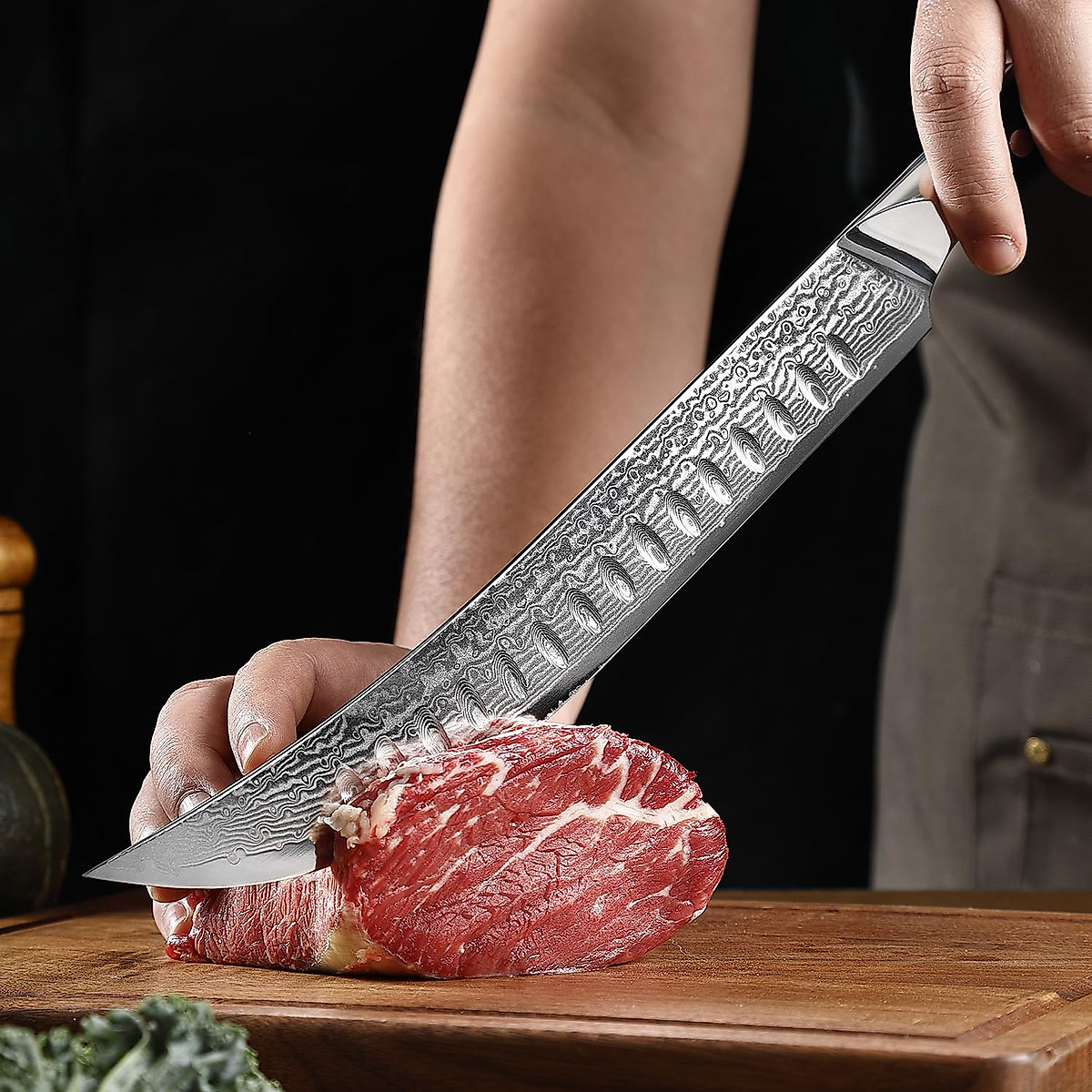 XT XITUO Butcher Knife – 10″ Cimitar & Breaking Knife Knife – Japanese VG-10 Damascus Steel – Full Tang & Razor Sharp – Ergonomic Abalone Shell Handle Design -Dazzling Series