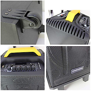 Karaoke Machine Speaker Pa System with 10Inch Woofer Professional Party Speaker with 2 UHF Wireless Mics and Remote Control, AUX/USB/SD/Guitar Input for Party, DJ and Outdoor Activities QX-1014