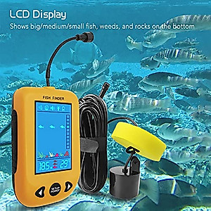 WHYATT Portable Fish Finder Handheld Wired Fish Depth Finder Kayak Boat Fishfinder with Sonar Transducer