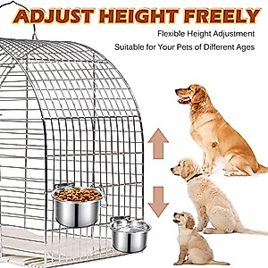 Dog Food & Water Bowl, ShineMe 2 Pack Stainless Steel Pet Bowls for Dogs and Cats Hanging in Cage Crate Kennel, Non-Slip Metal Feeder for Medium and Large Pets (7.1 * 3.5” & 5.5 * 3.2”)