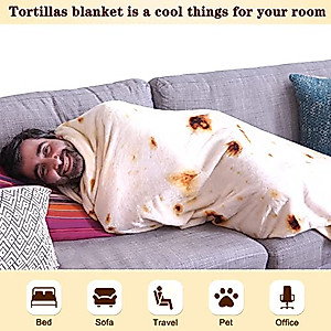 mermaker Burritos Tortillas Blanket 2.0 Double Sided 71 inches for Adult and Kids, Giant Funny Realistic Food Throw Blankets, 285 GSM Novelty Soft Flannel Taco Blanket (Yellow Blanket-Double Sided)