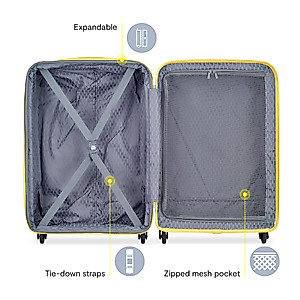 DELSEY Paris Christine Hardside Expandable Luggage with Spinner Wheels, White with Yellow Trim, Checked-Large 28 Inch